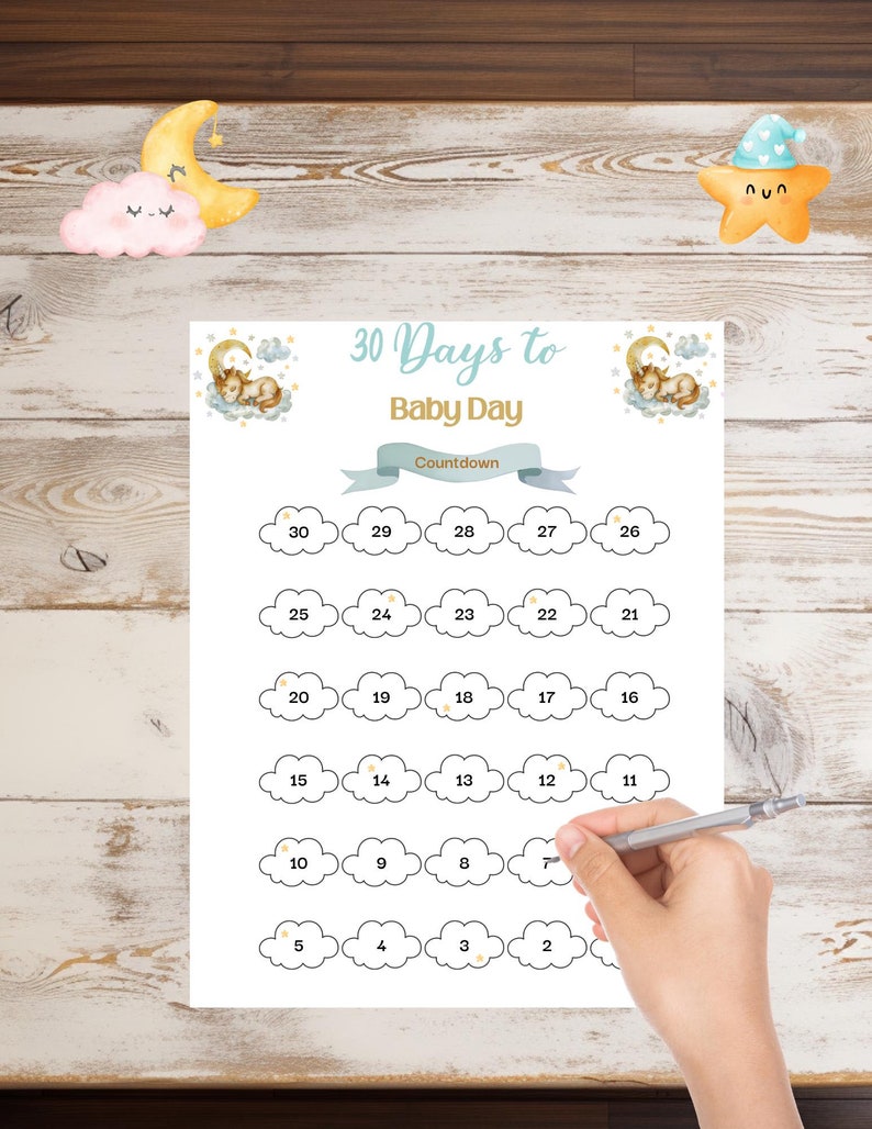 30 Day Baby Countdown Calendar: Unicorn Theme, Countdown to Baby, Baby ...