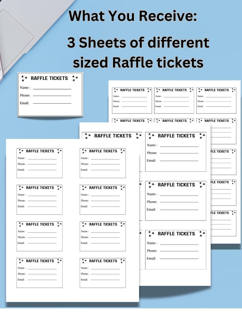 Printable Raffle Tickets,minimalist Design, 3 Sizes, Printable Enter to ...