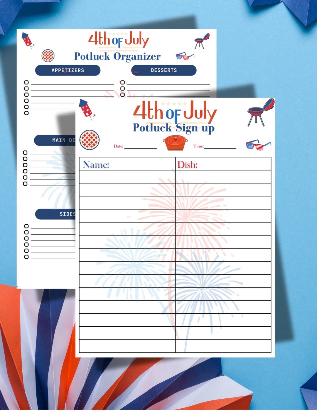 4th of July Potluck Sign-up Sheet: Printable Dish Organizer (digital ...