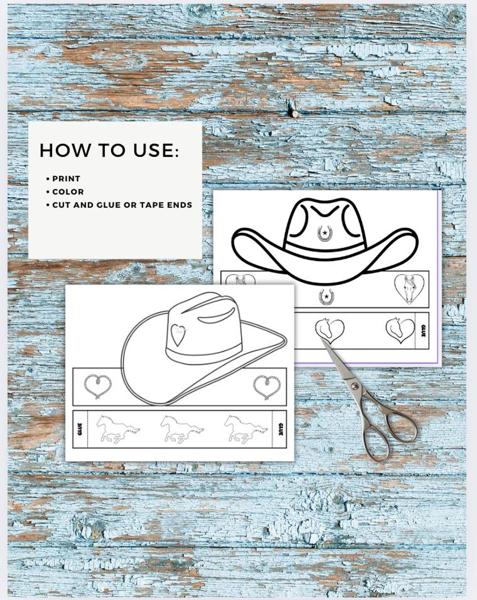Printable Cowboy/cowgirl Hat Paper Crown: Kids Coloring Craft (PDF ...