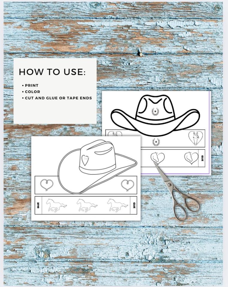 Printable Cowboy/cowgirl Hat Paper Crown: Kids Coloring Craft (PDF ...