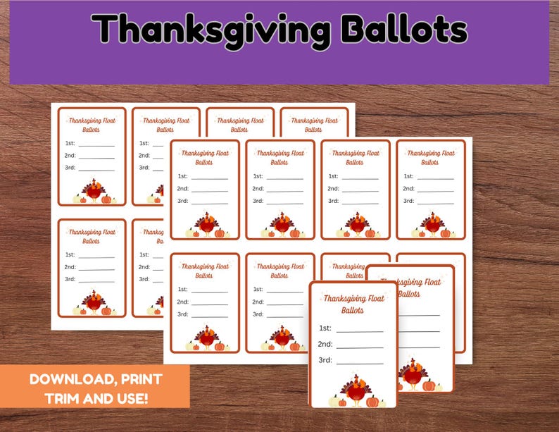 Thanksgiving Parade Float Voting Ballot Cards, Thanksgiving Parade ...