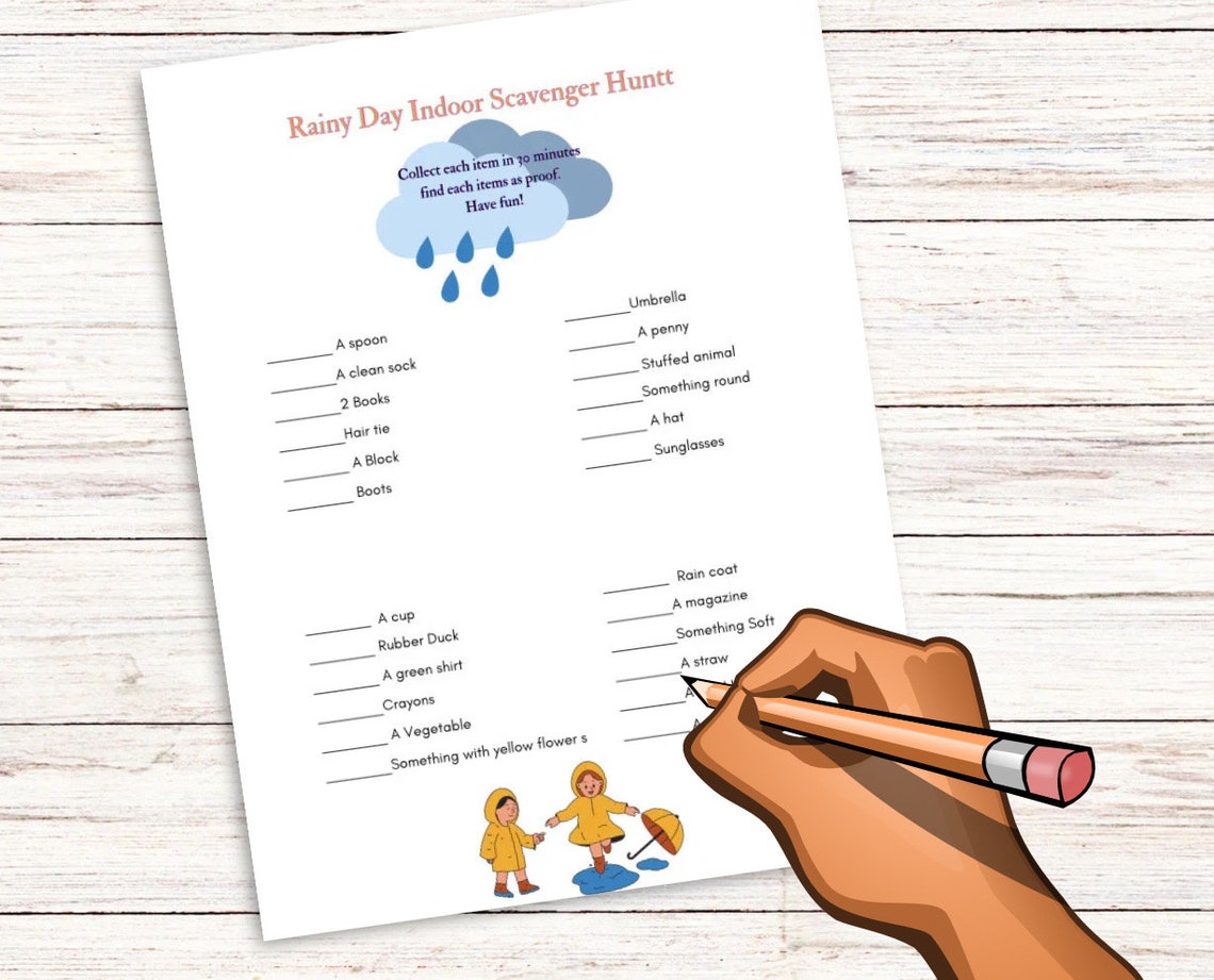 Printable Scavenger Hunt Game for Rainy Day - Etsy