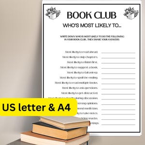 Book Club Game, Book Club Who's Most Likely to Game Printable ...