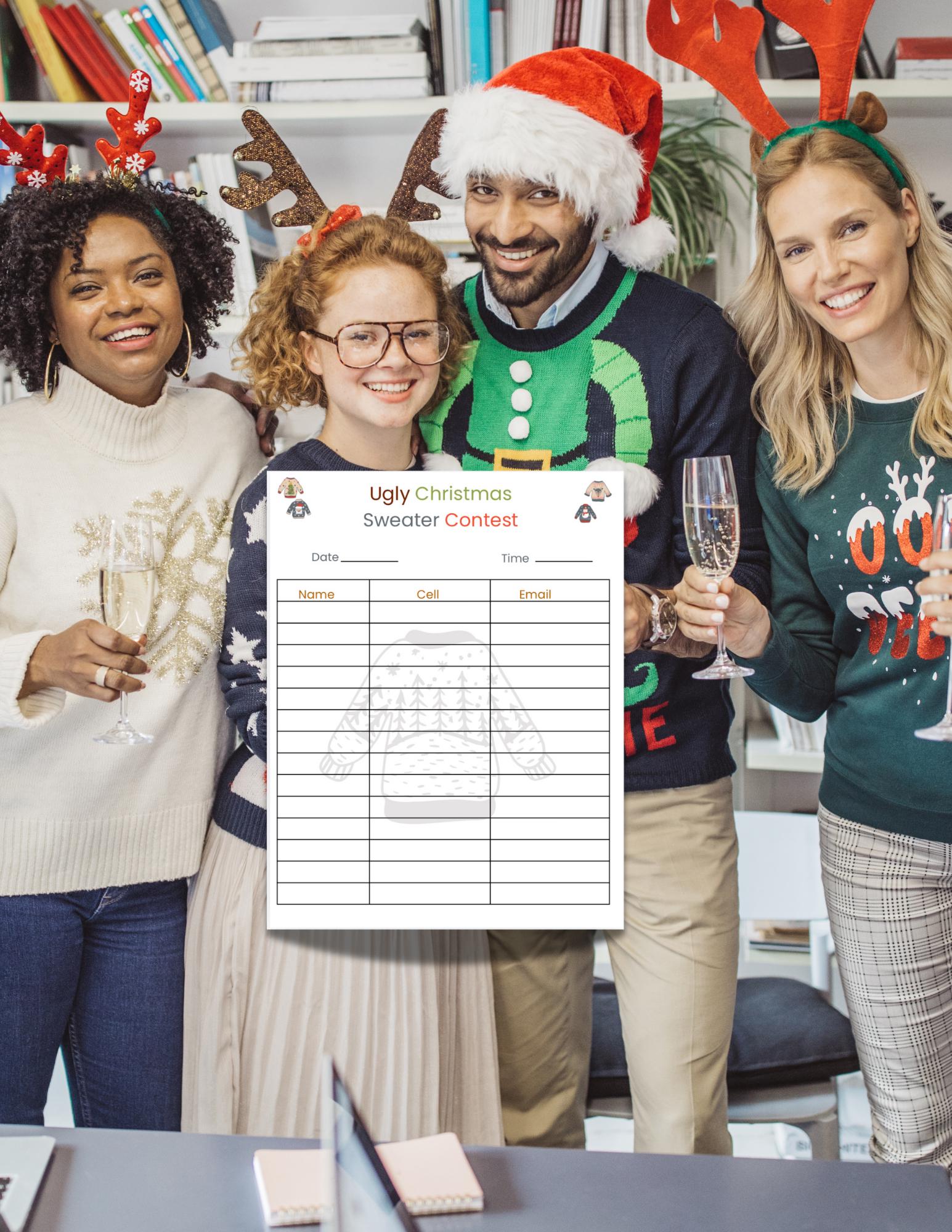 Printable Sign up Sheet for an Ugly Sweater Contest Contestant Sign up ...