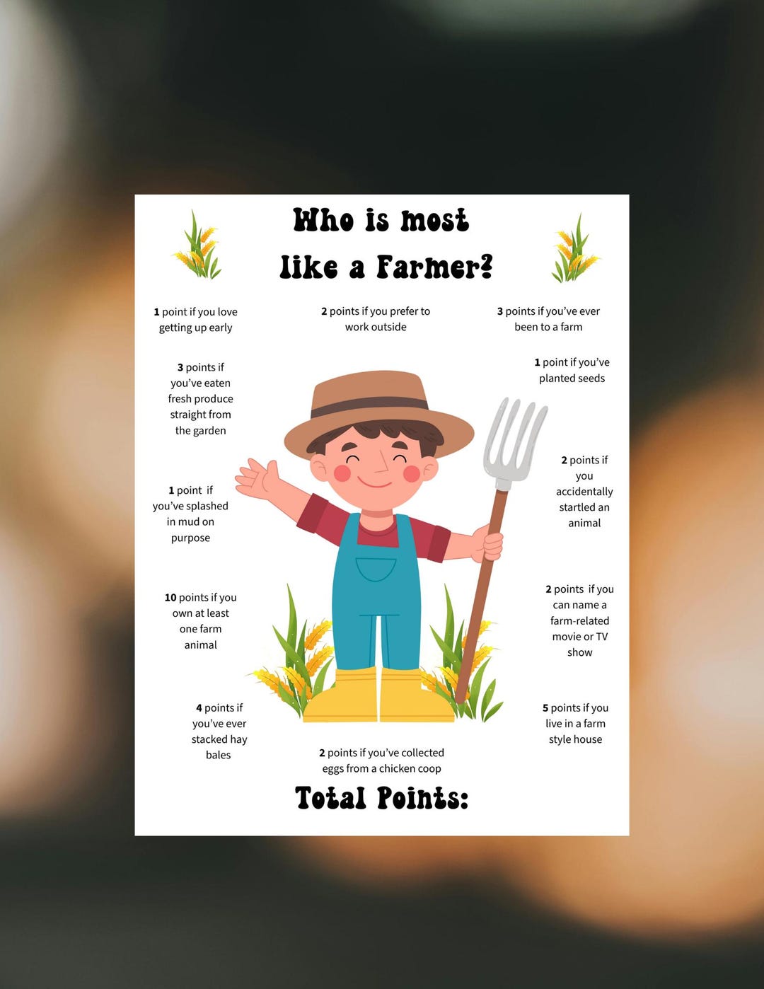 Who is Most Like a Farmer? Farmer Printable Game, Farm/barnyard Party ...