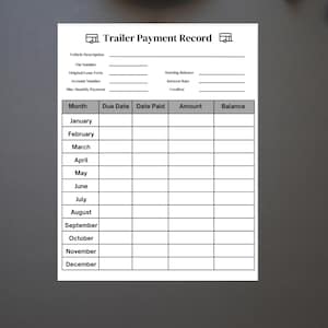 Printable Trailer Loan Tracker,payment Record Sheet,trailer Payment Log ...