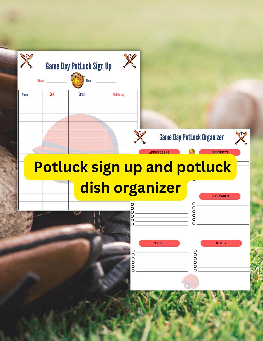 Softball/baseball Potluck Sign up Sheet,game Day Potluck Sign up Sheet ...