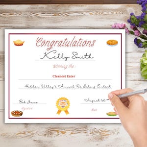 Pie Eating Contest Award Certificates,printable Pie Eating Contest ...
