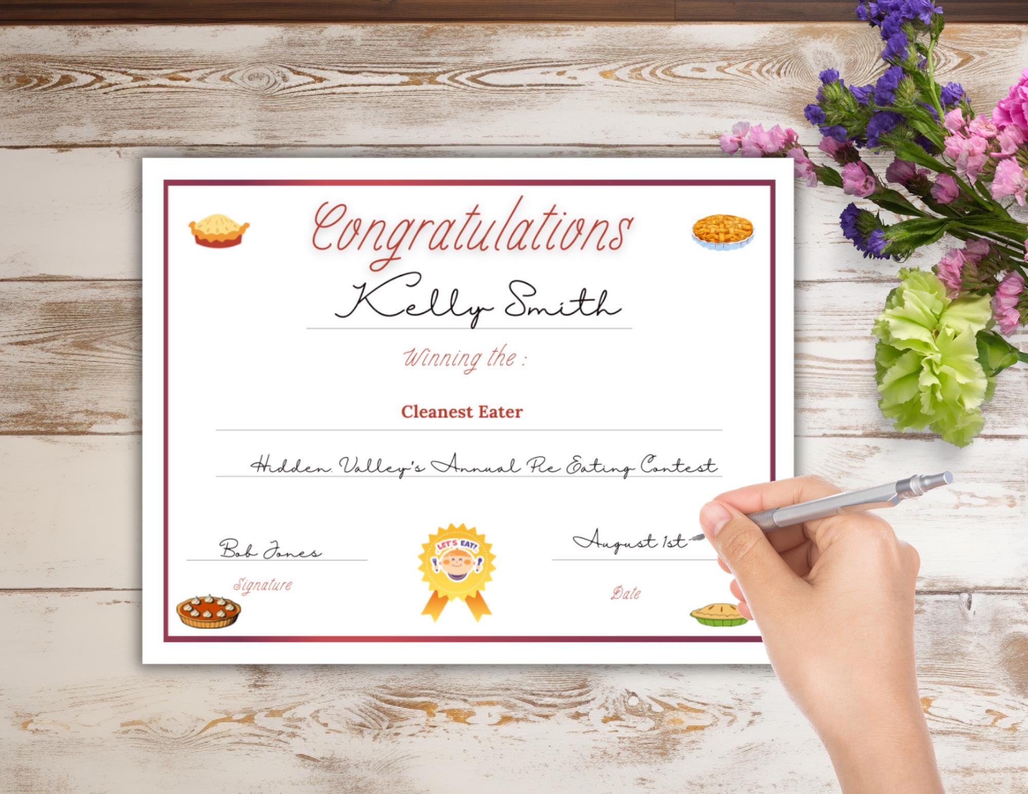 Pie Eating Contest Award Certificates,printable Pie Eating Contest ...