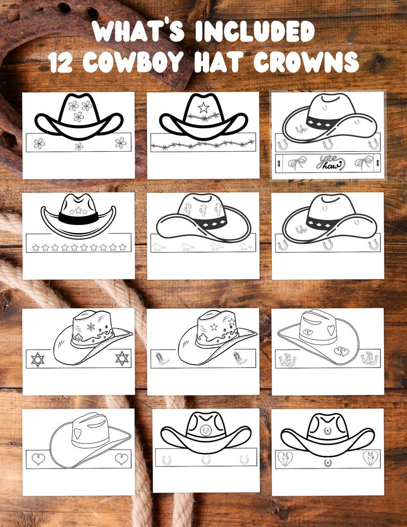Printable Cowboy/cowgirl Hat Paper Crown: Kids Coloring Craft (PDF ...