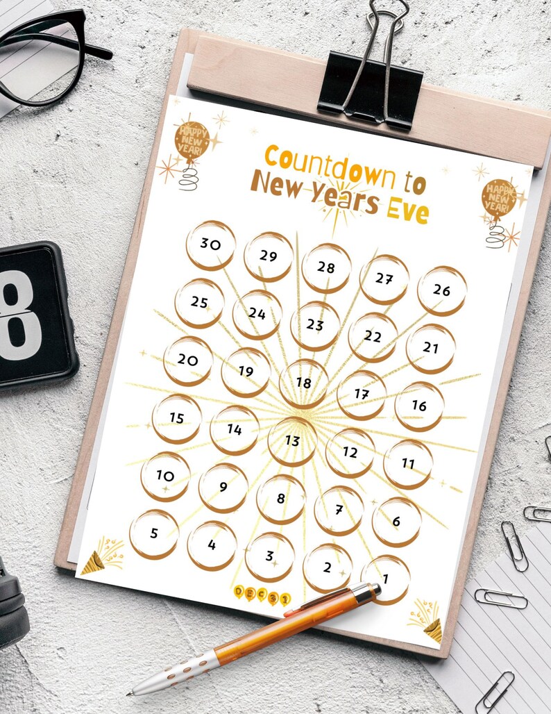 Happy New Year, New Year's Eve Countdown Calendar,printable Activity ...