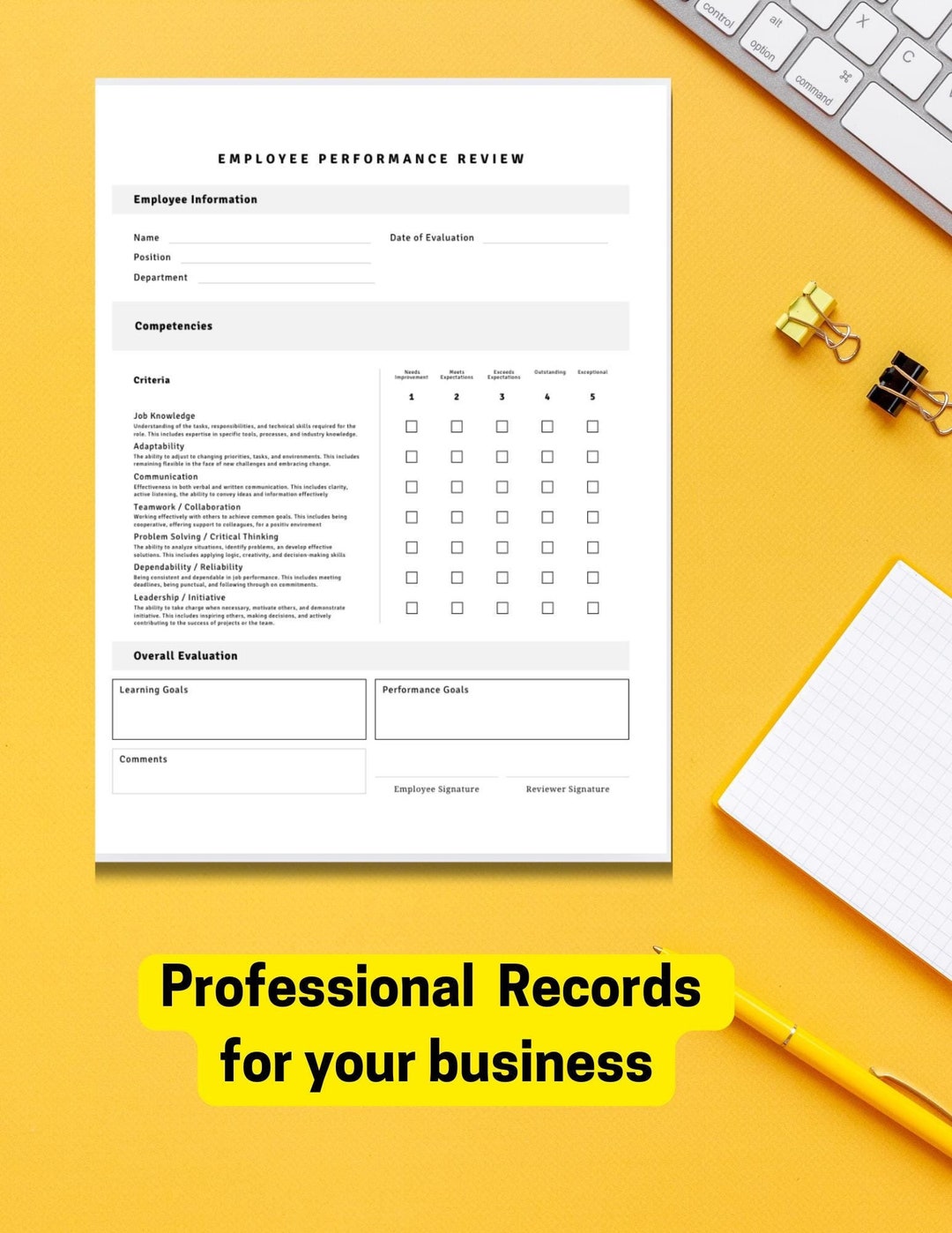 Employee Performance Review Template:printable Assessment Form (PDF ...