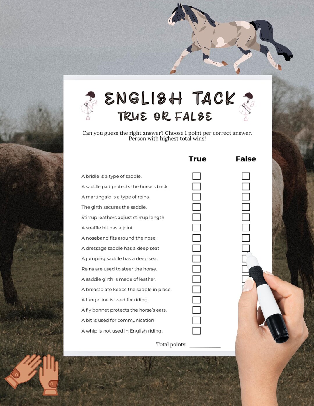 English Horse Tack True or False,horse Trivia Game, Horse Party Game ...