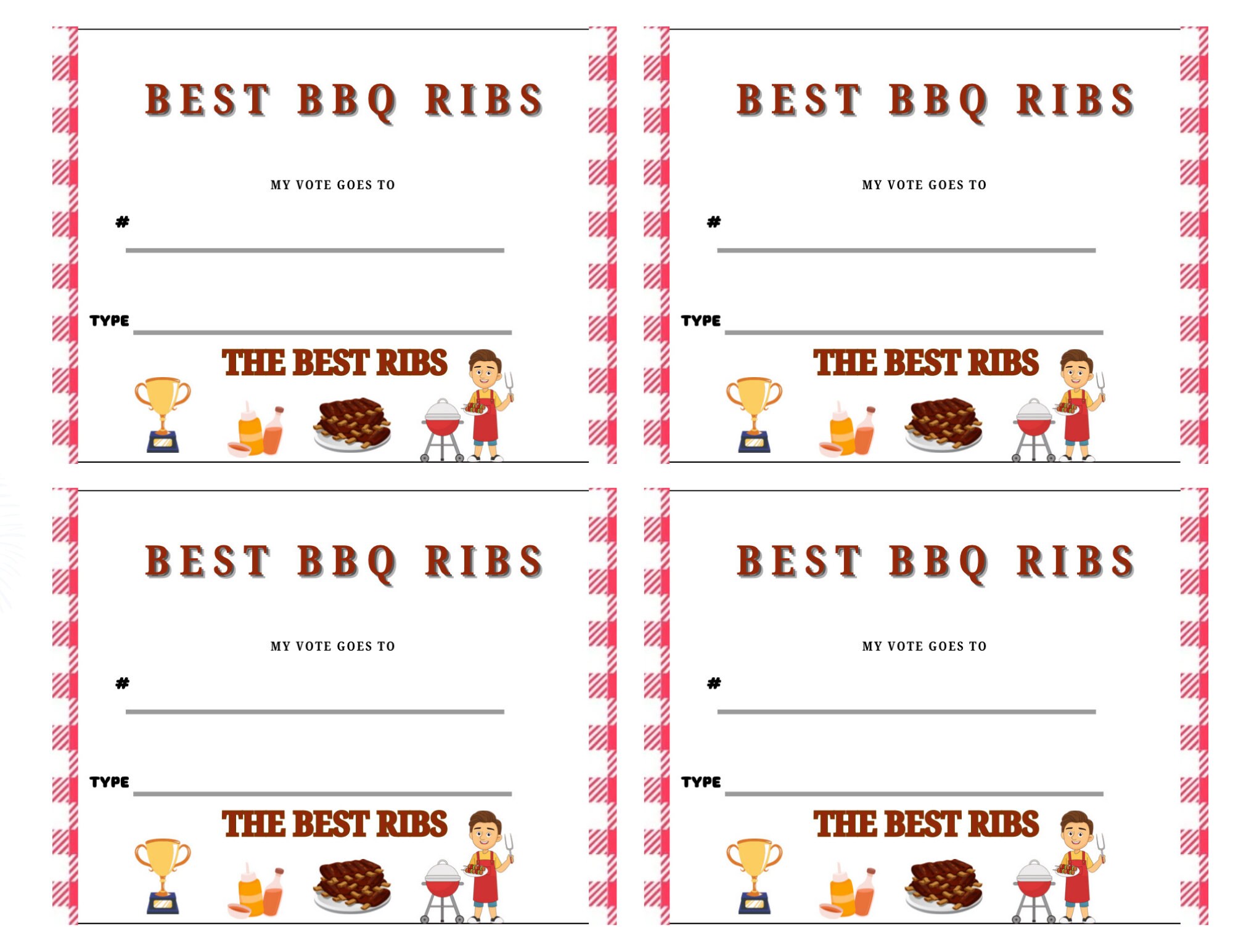 Best BBQ Ribs Ballot Voting Cards - Etsy