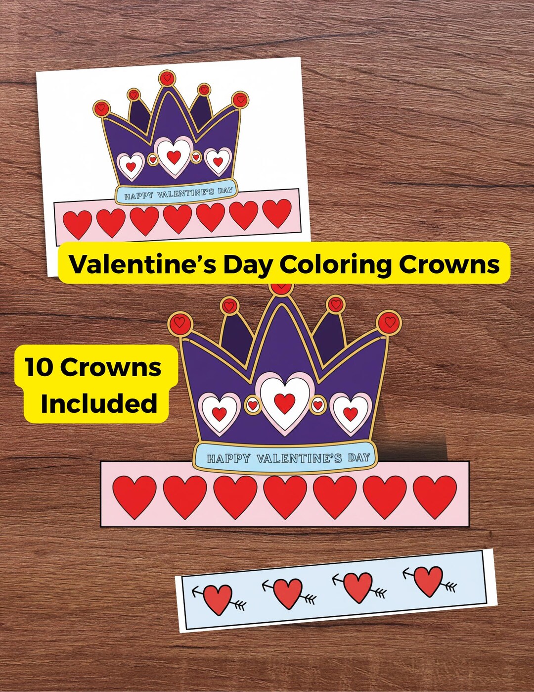 Valentine's Day Crowns, Valentine's Headband Paper Crown,kids Coloring ...