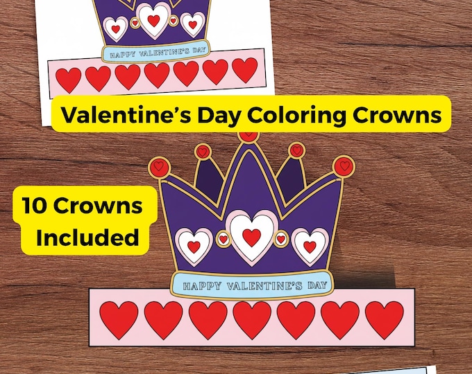 Valentine's Day Paper Crown Party Activity Printable Kids Easy Craft ...
