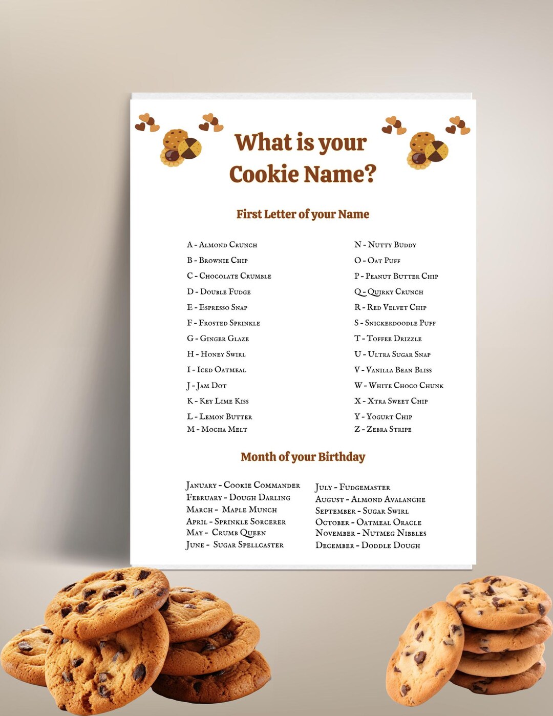 Cookie Name Game,printable Cookie Party Activity, Cookie Swap Party ...