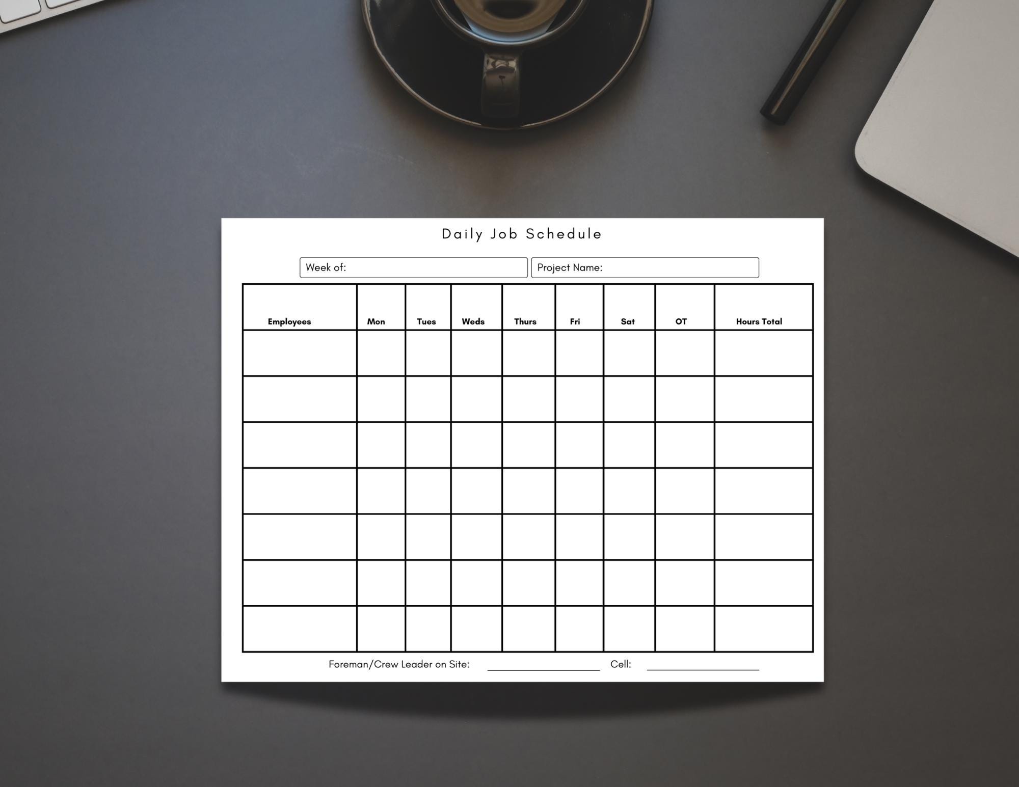 Job Site Schedule: Employee Labor Tracker,employee Schedule Template ...