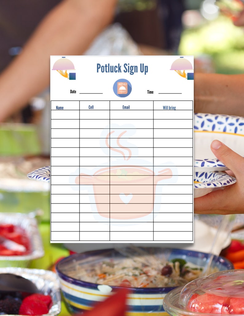 Potluck Sign up Sheet: Printable Food Menu,printable Food Organizer ...
