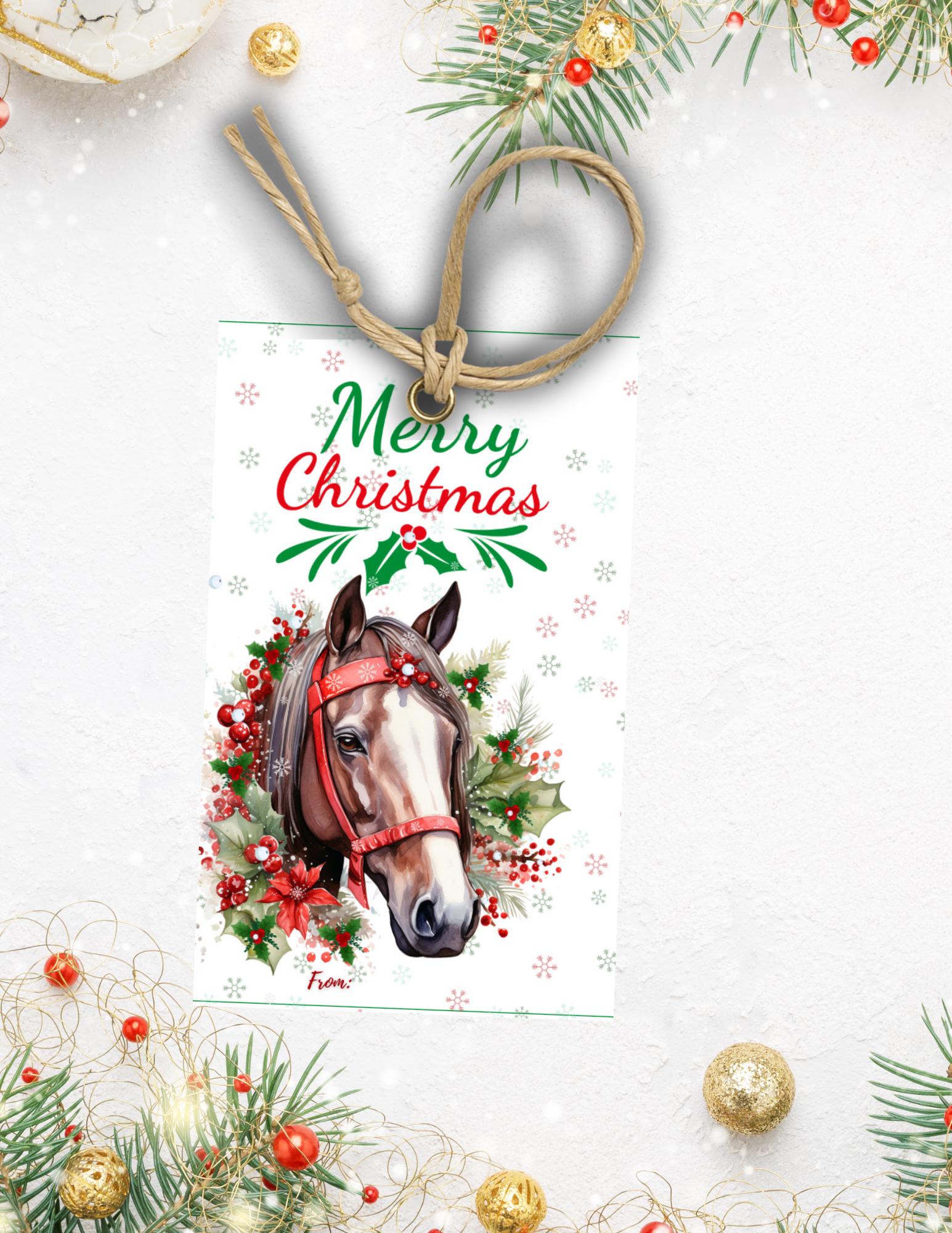Printable Equestrian Tag, Horse Themed Christmas Gift Tag, Festive Gift ...