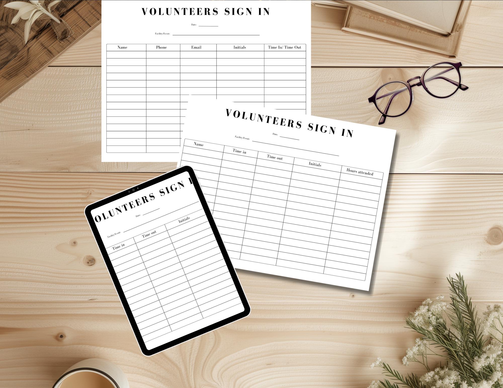 Volunteer Sign-in Sheet,printable Sign-up Form,volunteer Registration ...
