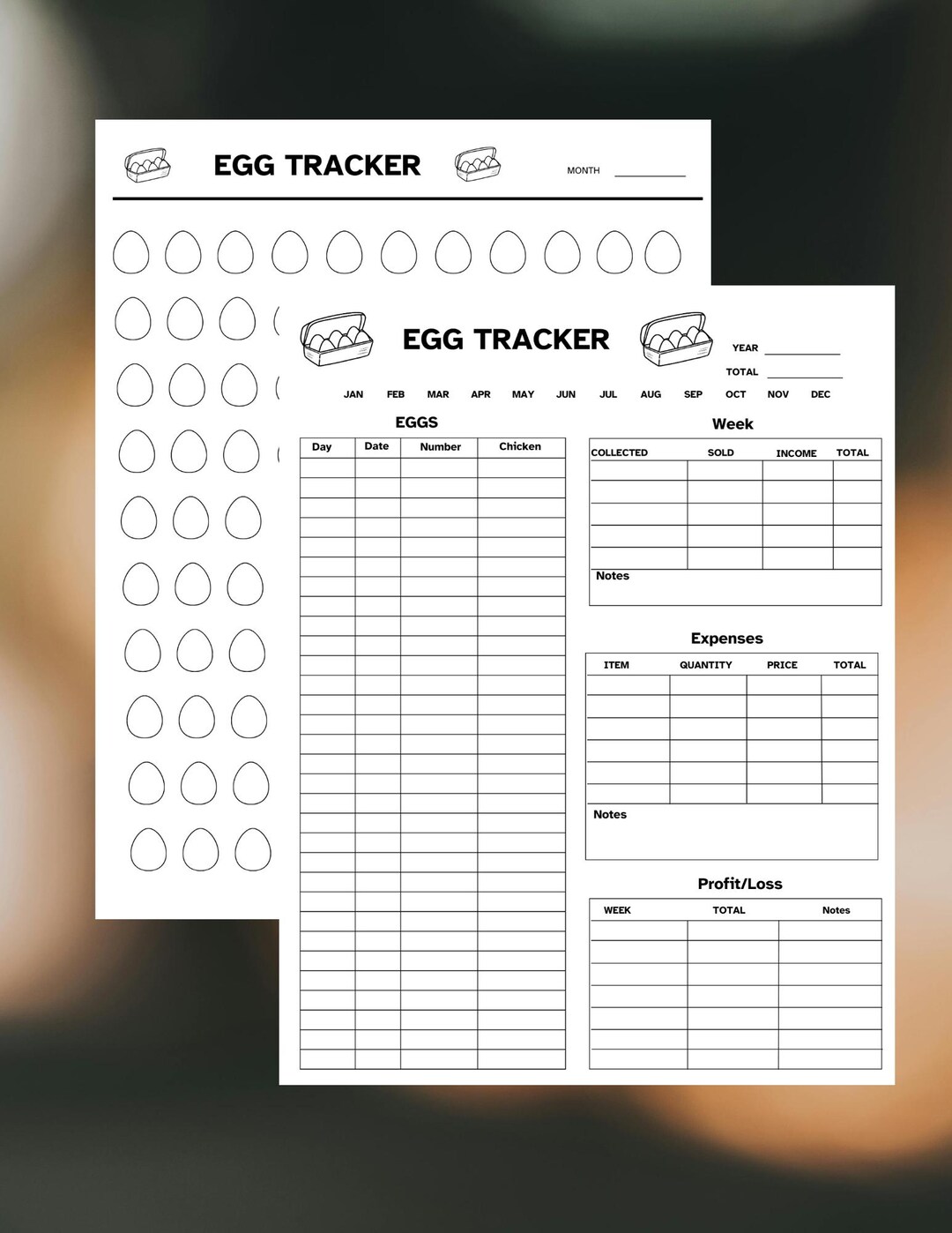 Egg Tracking Chart Printable for Chicken Egg Laying, Farm Records ...