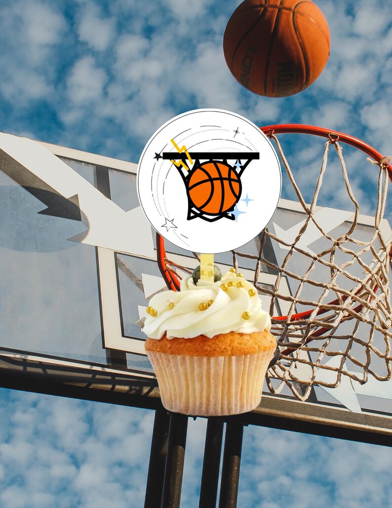 Basketball Themed Cupcake Topper, Cupcake Stickers, Cupcake Flag and ...