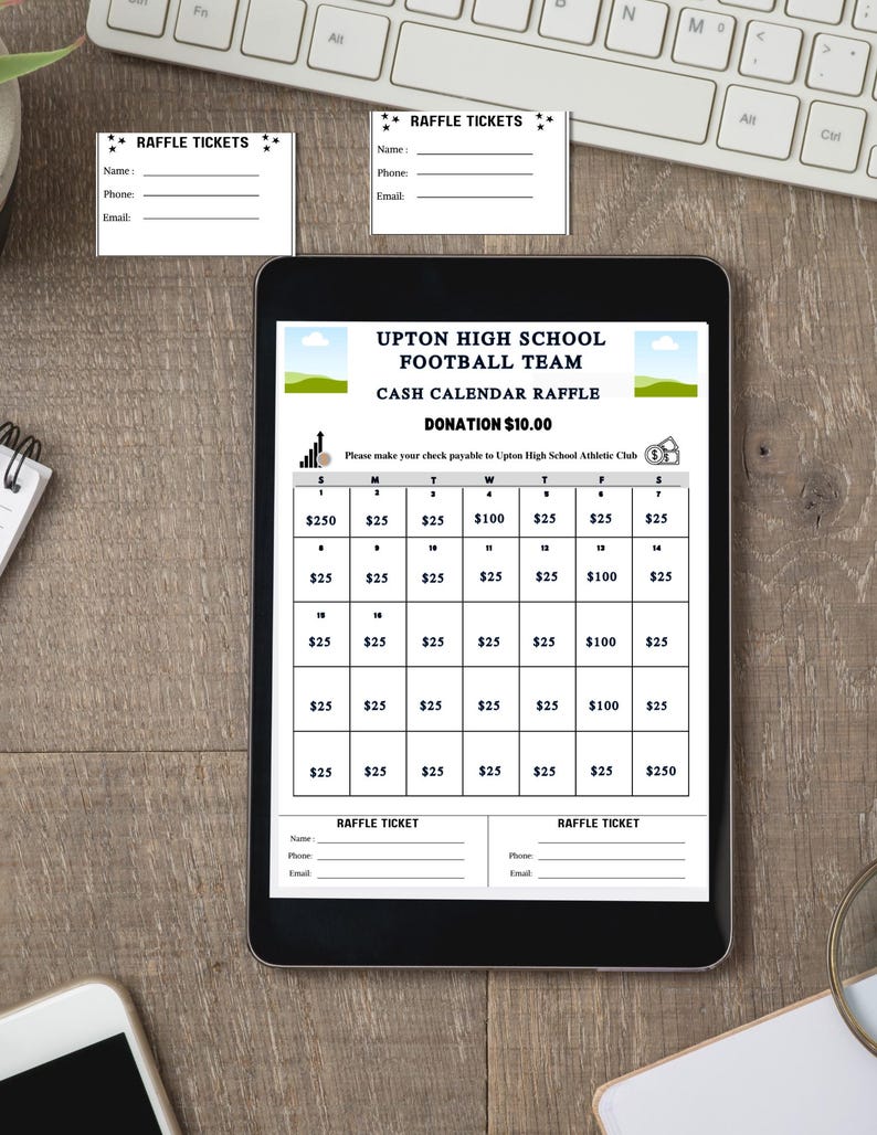Printable Cash Calendar Raffle and Tickets,sports Team Cash Calendar ...