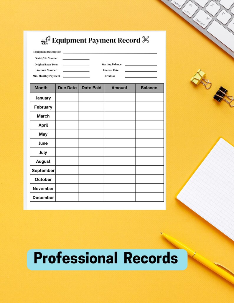 Equipment Loan Tracker Printable,payment Record Sheet,business ...