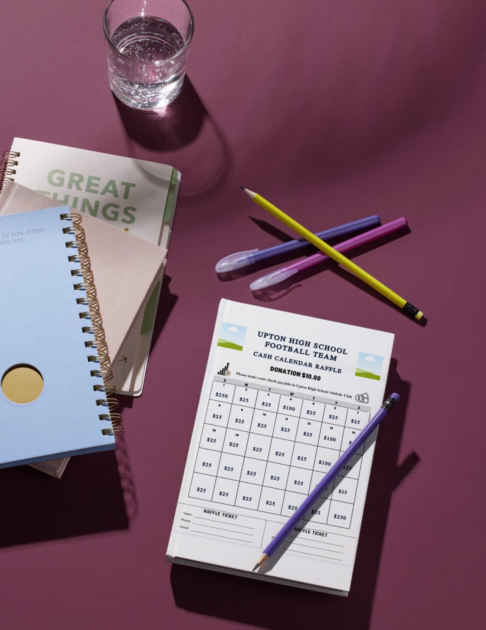 Printable Cash Calendar Raffle and Tickets,sports Team Cash Calendar ...