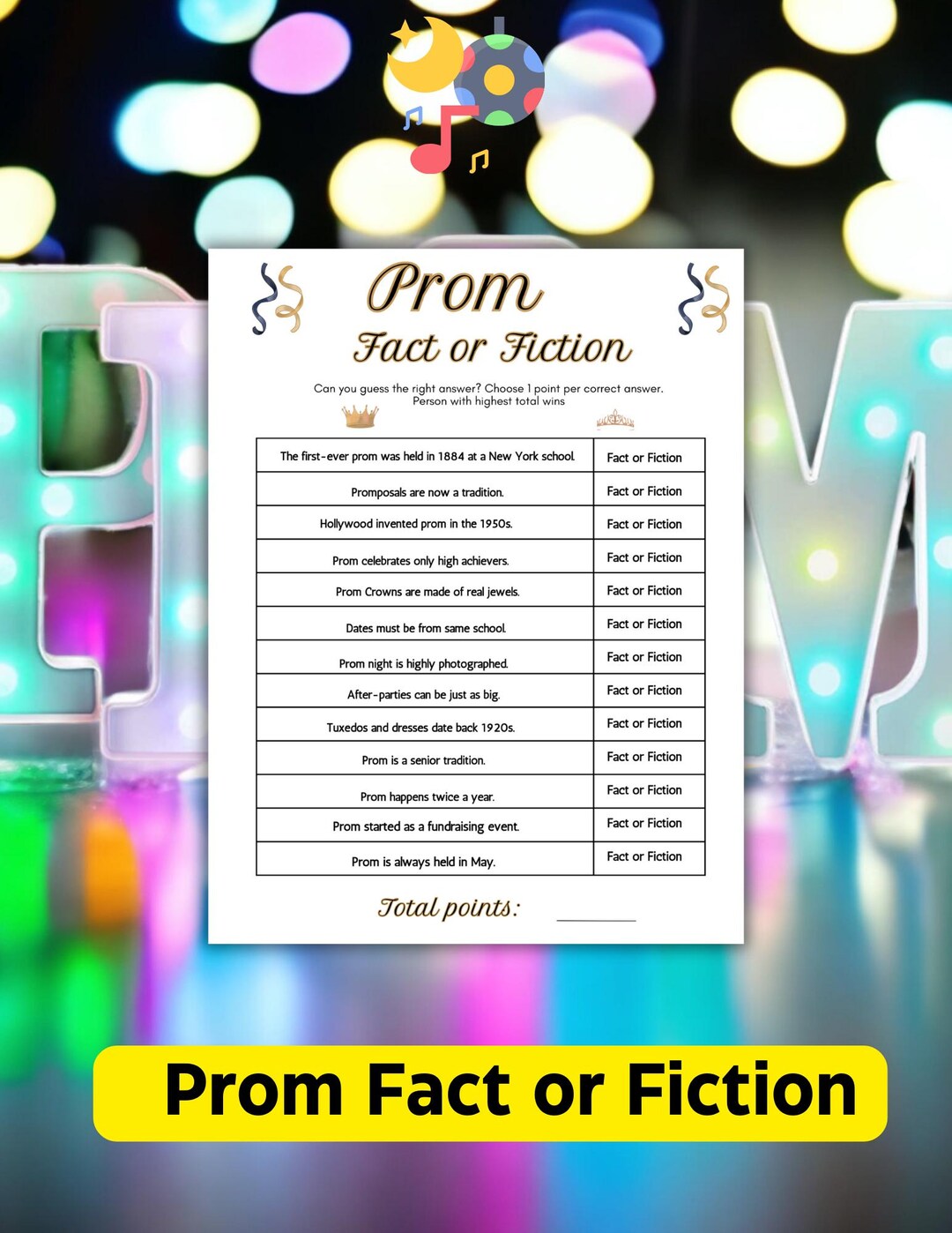 High School Prom Fact or Fiction, Prom Night Games, Printable Games for ...
