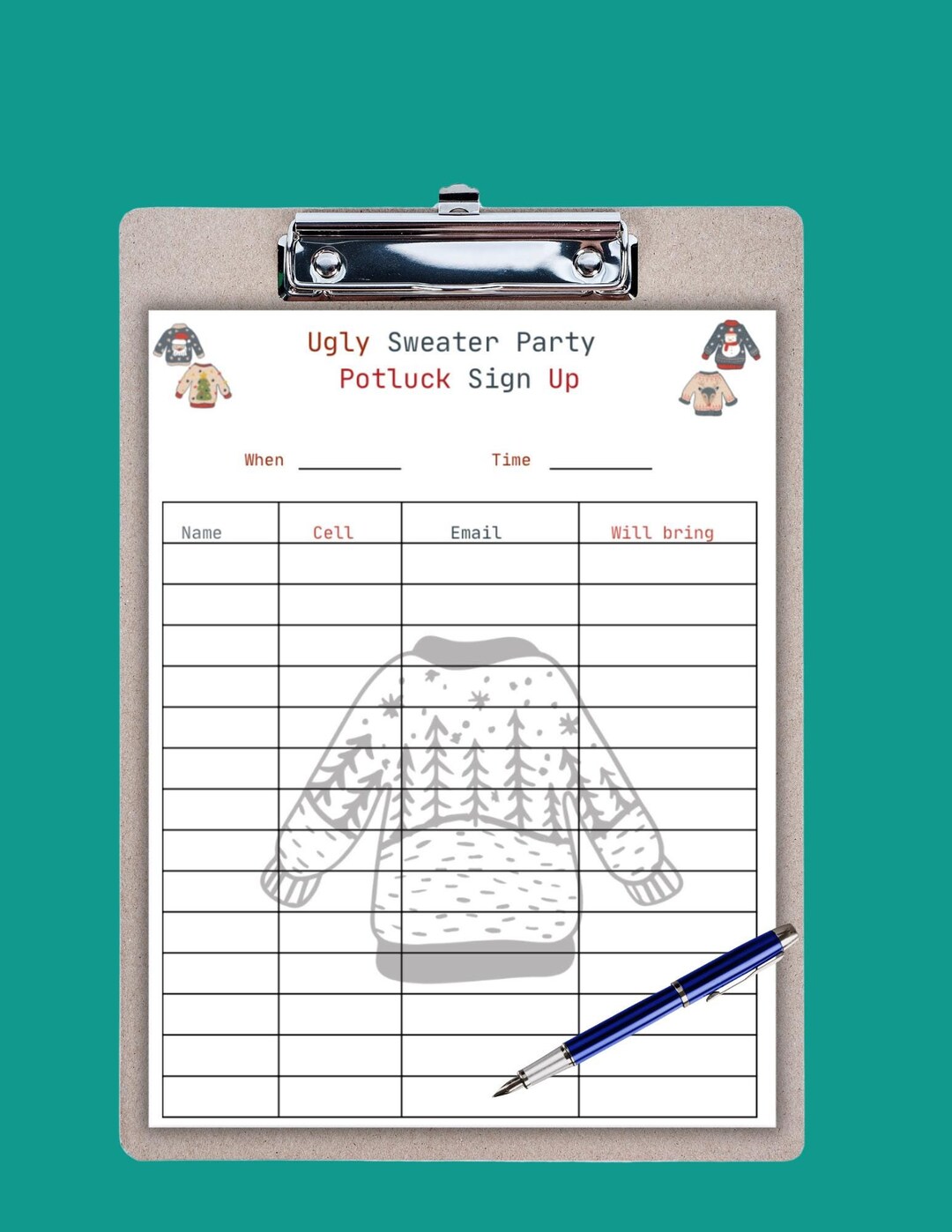Ugly Sweater Potluck Party Food Sign up Sheet - Etsy