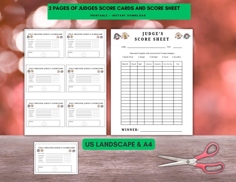 Ugly Sweater Contest, Judge Score Sheets & Cards, Holiday Sweater ...