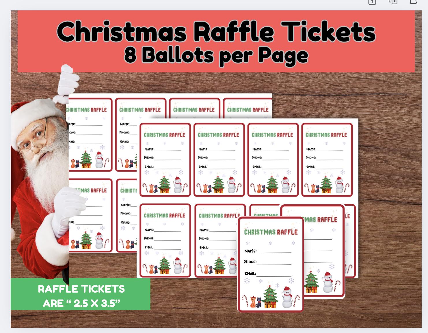 Printable Christmas Raffle Tickets: Snowman & Cats Holiday Theme (PDF ...