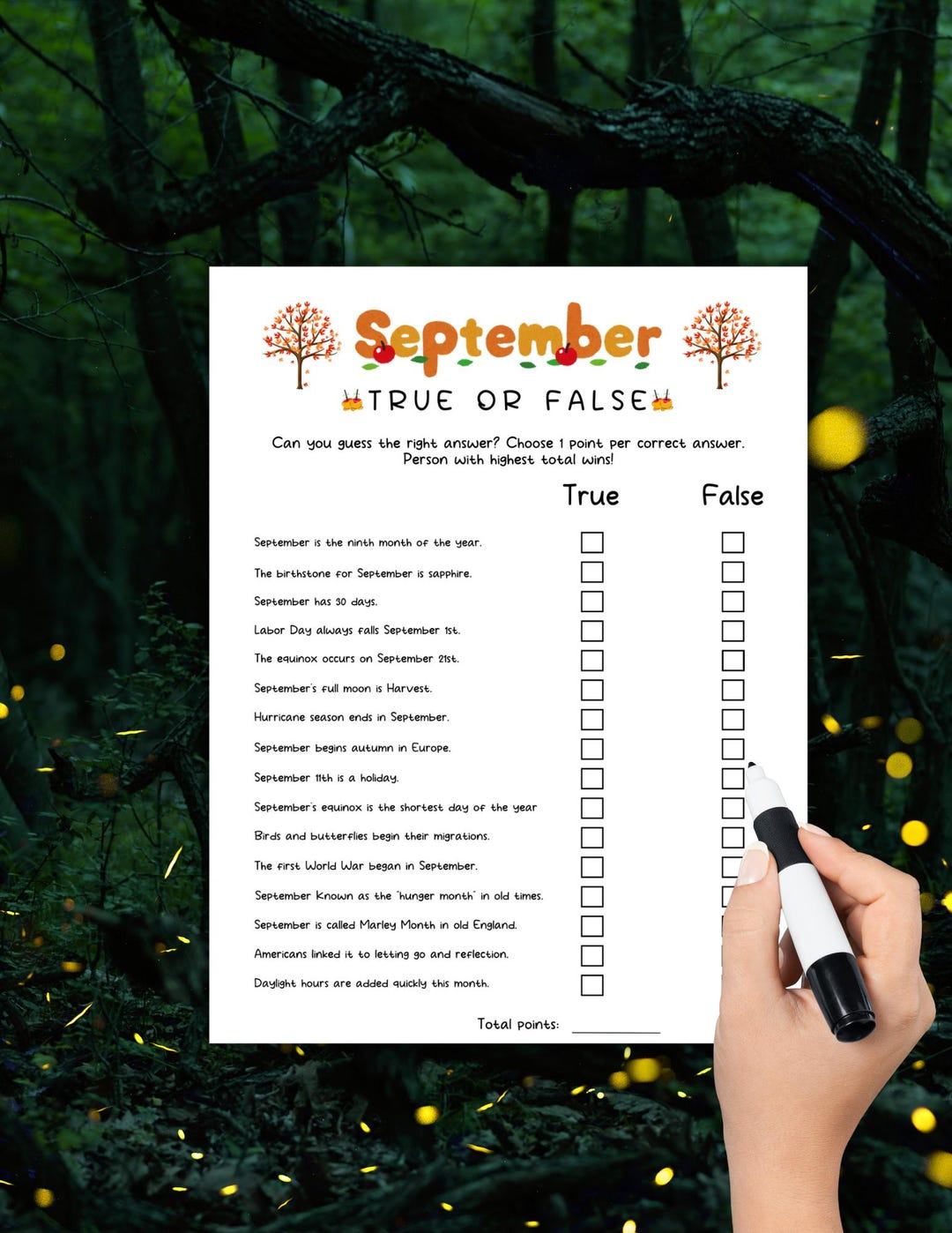 September True or False Trivia Game: Family & Classroom Fun, Fall ...