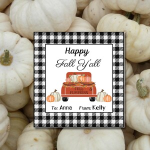 Happy Fall Y'all Gift Tags: Pumpkin Truck Plaid (PDF Printable) Fall ...