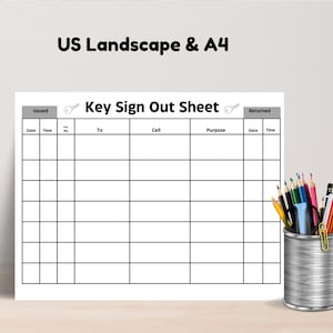 Printable Key Sign Out Sheet,key Log Template,key Sign Out Sheet ...