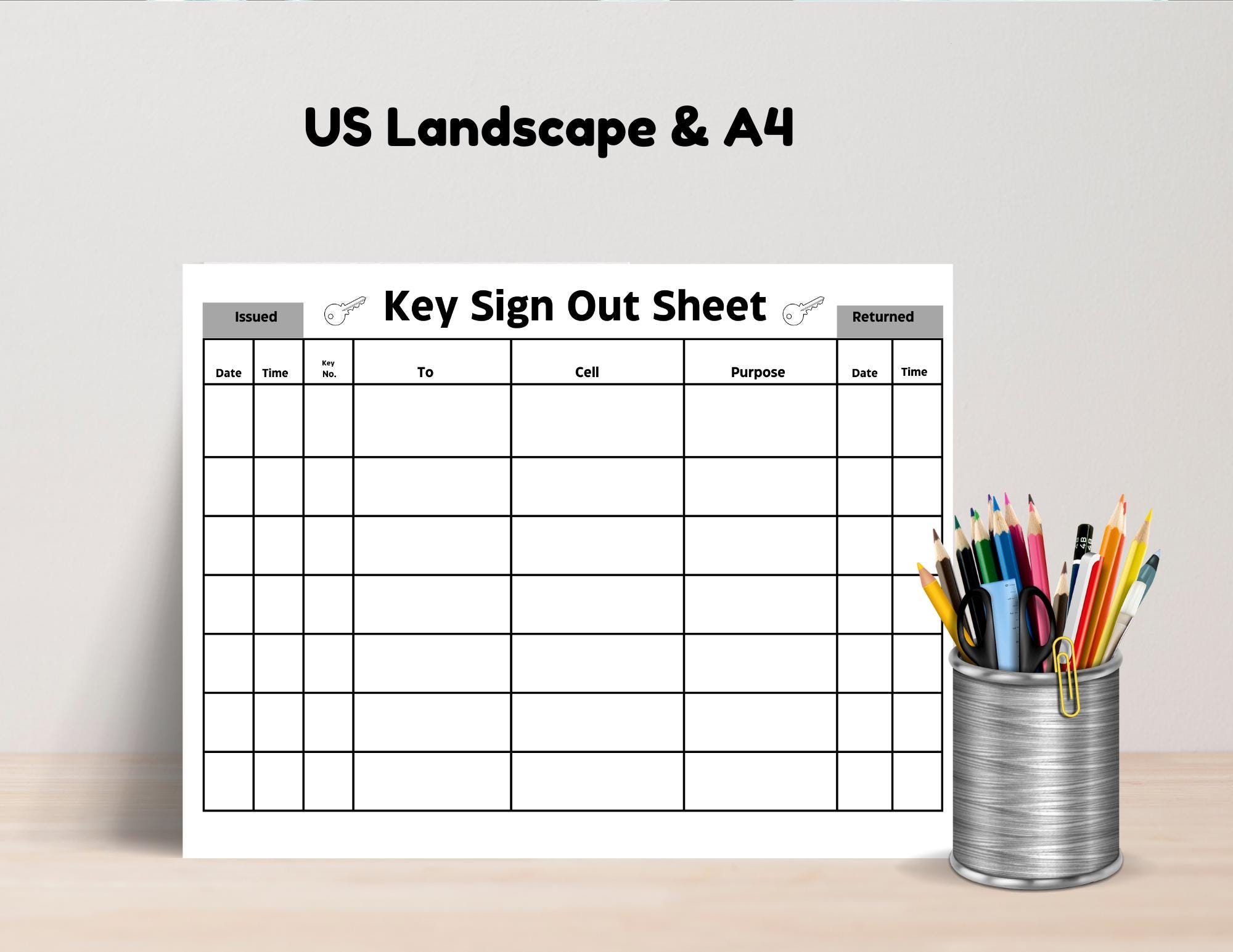 Printable Key Sign Out Sheet,key Log Template,key Sign Out Sheet ...