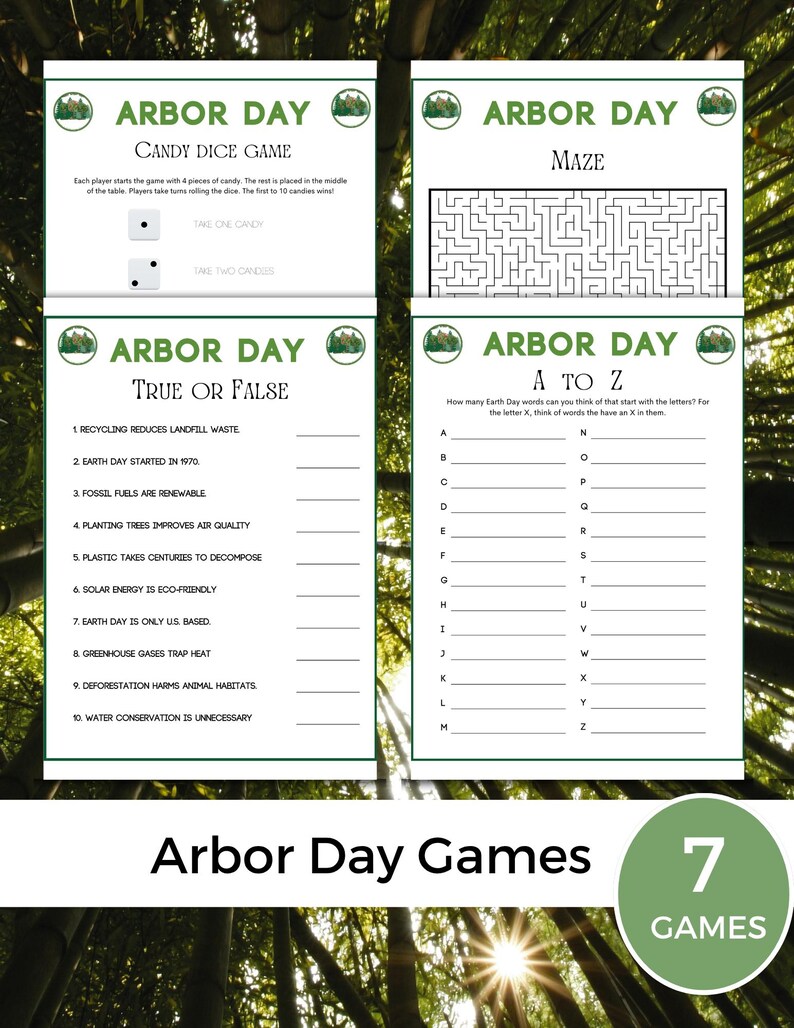 Arbor Day Game Bundle,printable Activities, Worksheets, Arbor Day Games ...