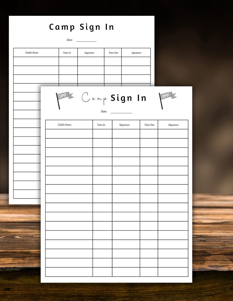 Printable Camp Sign in /sign Out Sheet, Camp Attendance Log, Attendance ...