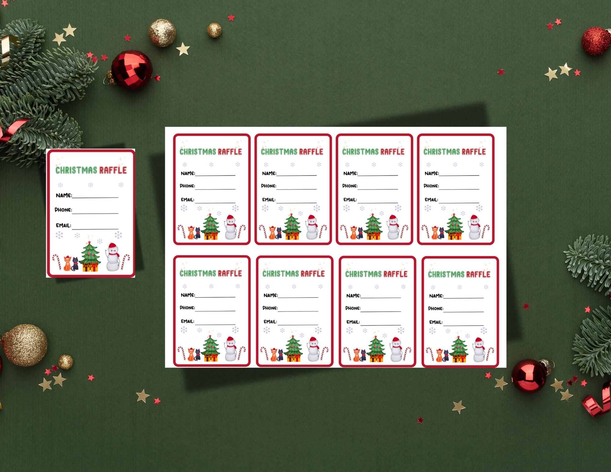 Printable Christmas Raffle Tickets: Snowman & Cats Holiday Theme (PDF ...
