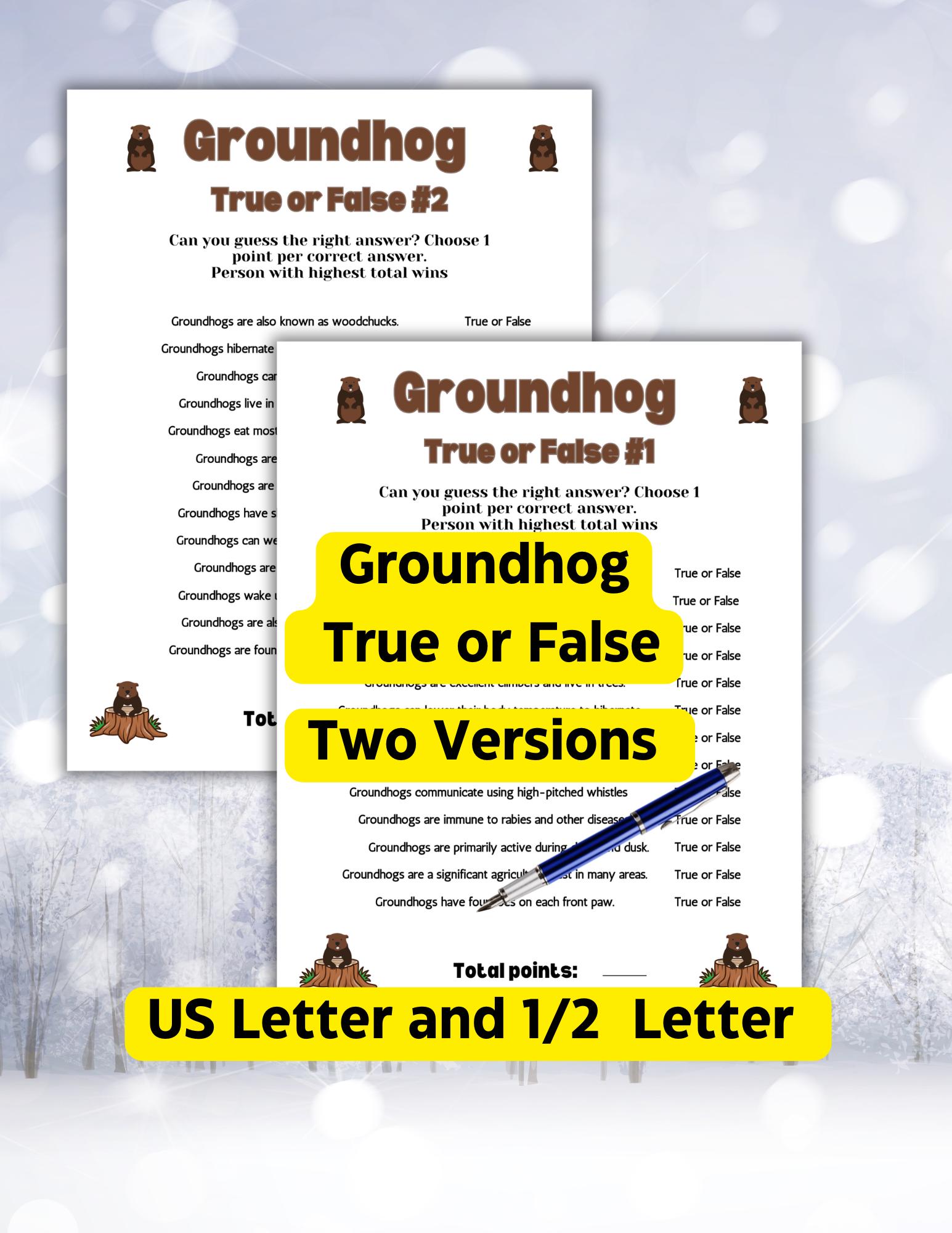 Groundhog Day Trivia Game: Kids & Adult True or False (printable PDF ...