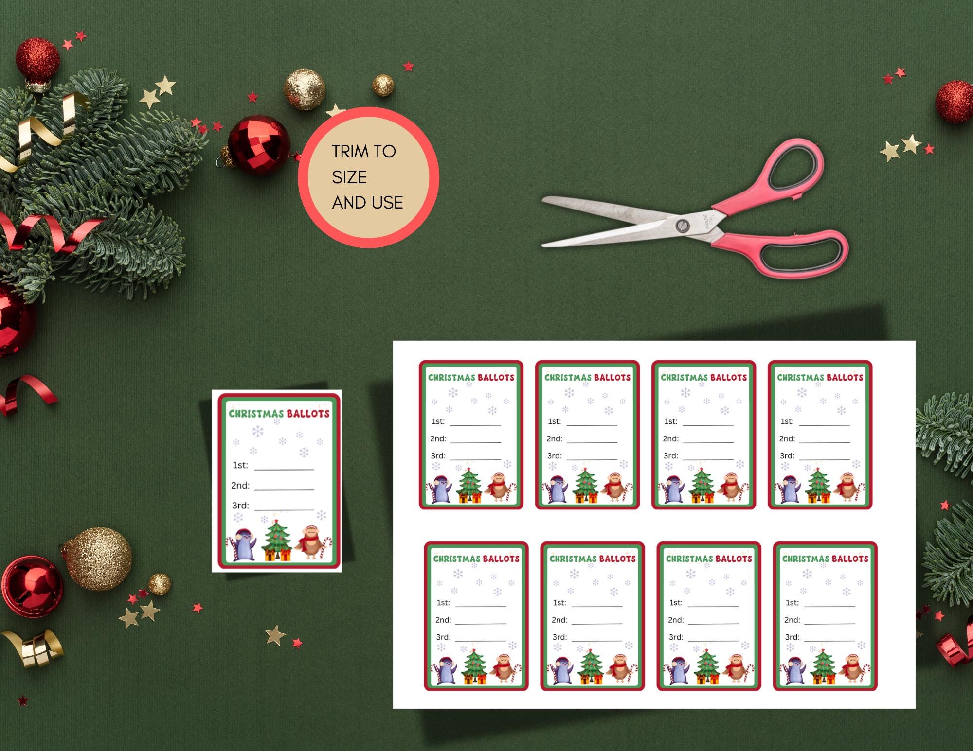 Christmas Voting Ballot Cards: Holiday Contest Printable, Christmas ...