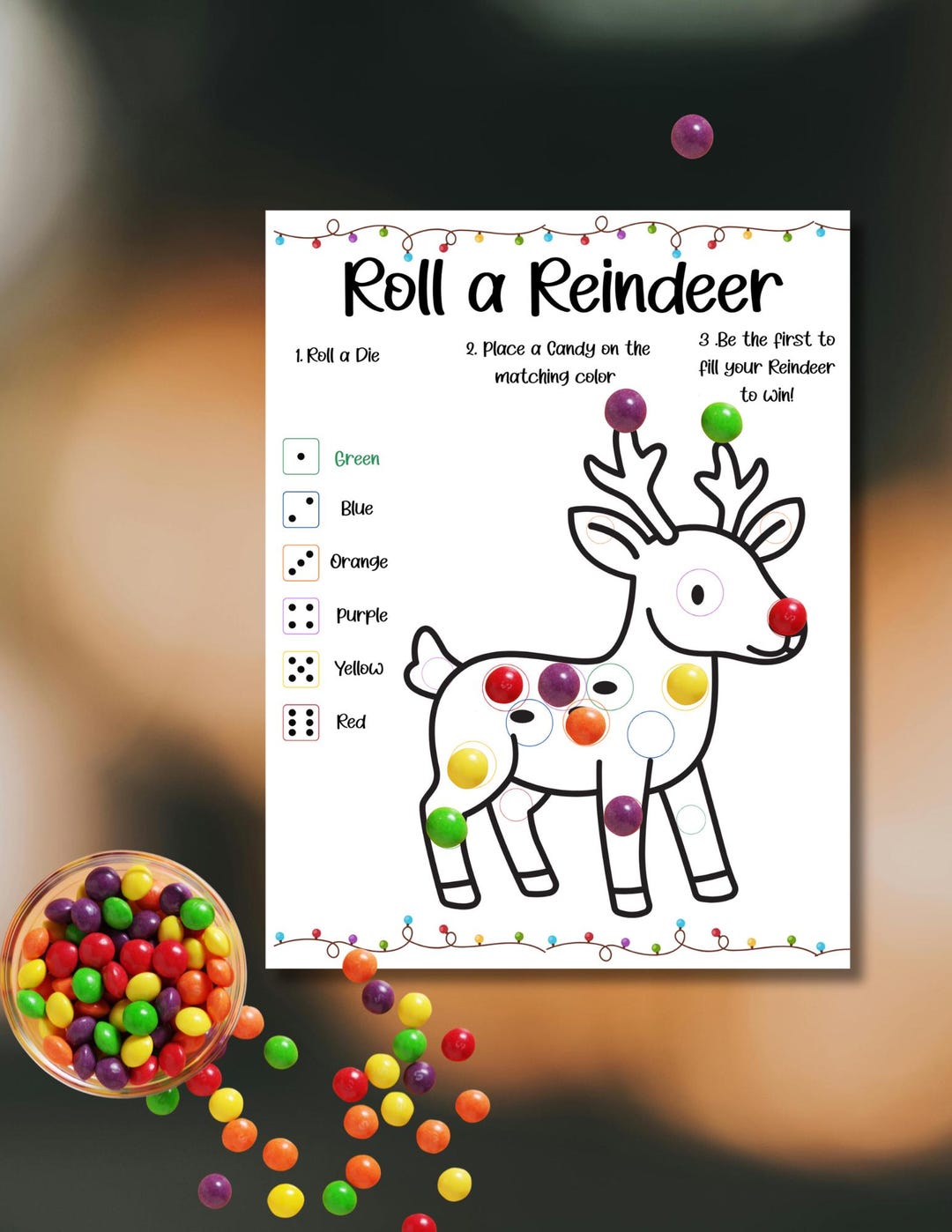 Christmas Roll a Reindeer Candy Dice Game,fun Holiday Dice Activity for ...