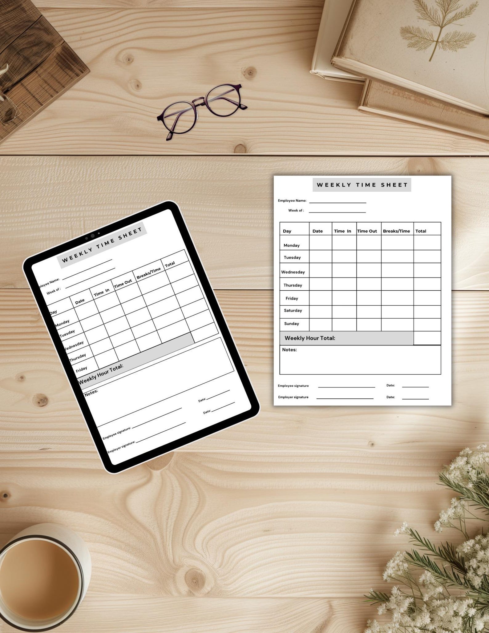 Printable Employee Timesheet: 5 & 7 Day Workweek (pdf),simple Employee ...