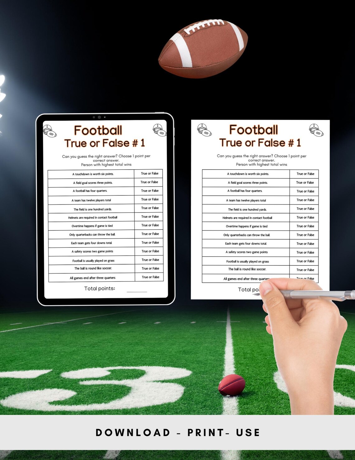 Football True or False Trivia Game,family Game Night,football Quiz ...