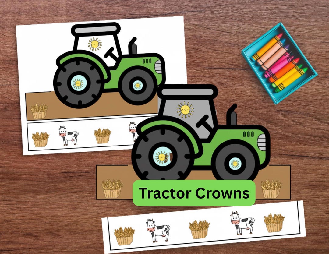 Tractor Paper Crown,kids Coloring Craft Activity, Tractor Themed ...