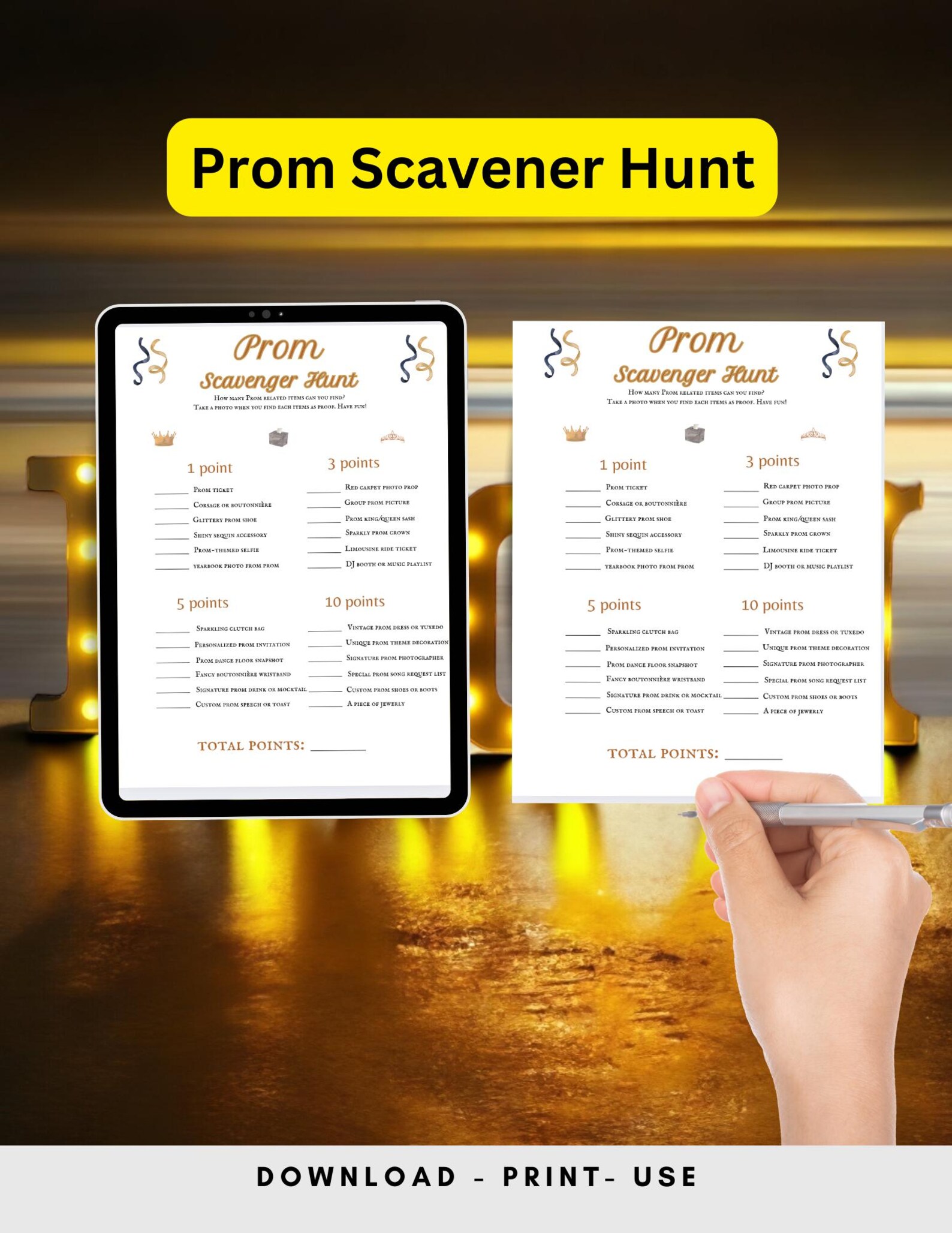 Printable Prom Scavenger Hunt Game (PDF Download), Prom Themed ...