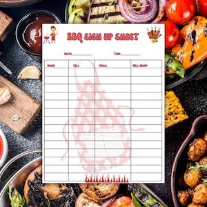 Printable BBQ Potluck Sign up Sheet, Backyard BBQ Party Planner,bring a ...